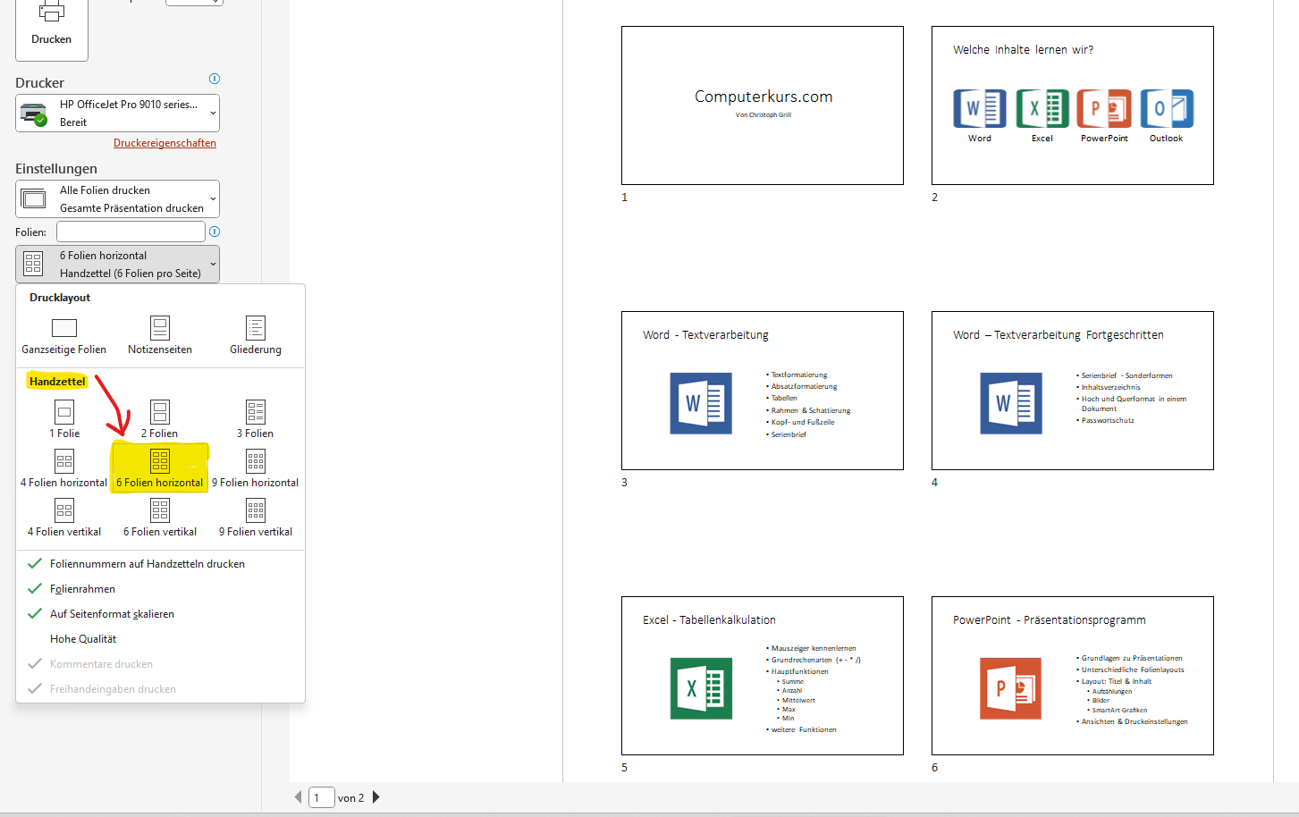 PowerPoint Druckeinstellungen